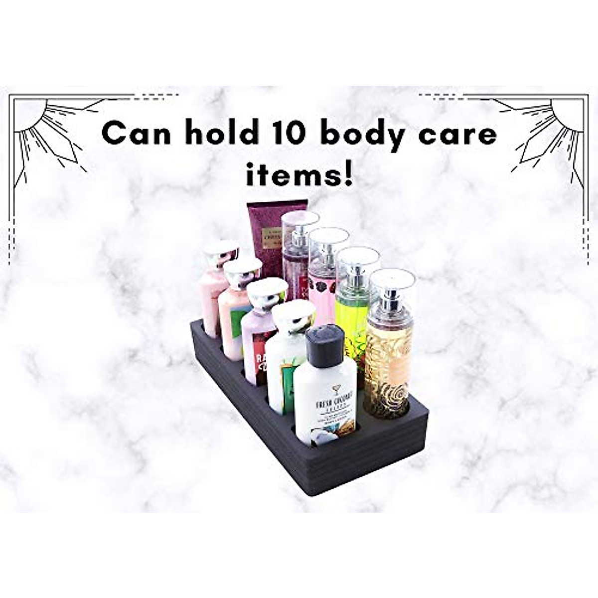 Polar Whale 2 Lotion and Body Spray Stand Organizers Tray Washable Waterproof Insert for Home Bathroom Bedroom Office 6 x 9.75 x 2 Inches 10 Slots Black 2pc Pair Set