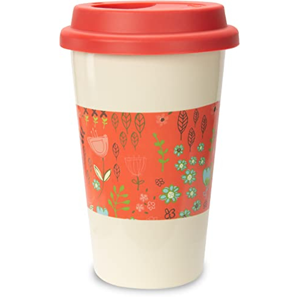 Pavilion Gift Company "A Mother's Love-Beautiful Mother" Floral Stoneware Travel Mug, Pink, 12 oz