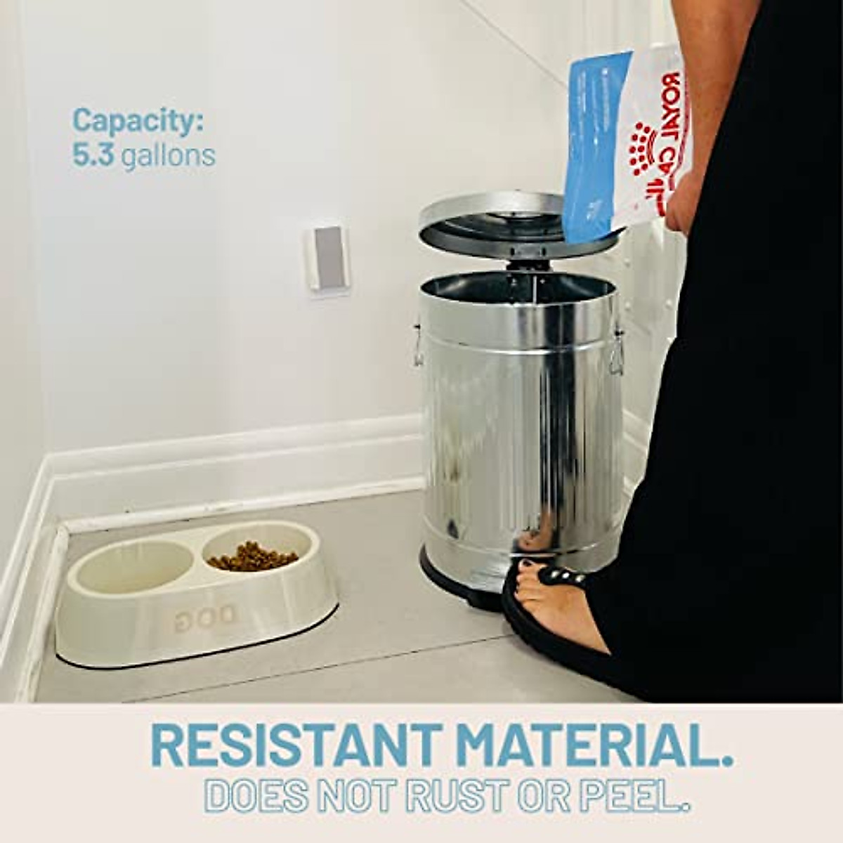 AWENN Step Trash Can with Lid and Pedal 20 Liter / 5.3 Gallon, Vintage Garbage Bin for Kitchen, Office, Home, Pet Waste Container - Retro Metal Wastebasket W/Step Pedal, Silver