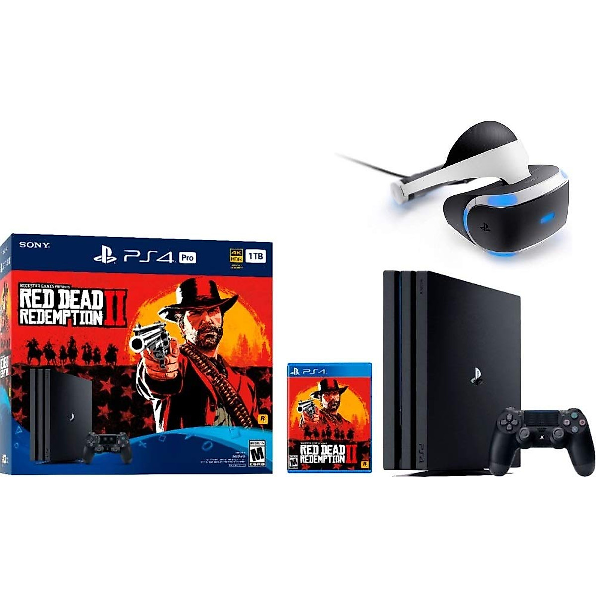 Newest Sony PlayStation 4 Pro 1TB Console Red Dead Redemption 2 Bundle W /PlayStation VR Core Headset