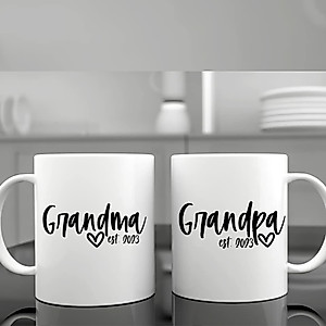 Pregnancy Announcement For Grandparents Coffee Mugs - Grandma Est 2023 Grandpa Est 2023 11 oz Mugs - Great Pregnancy Reveal Idea For Your Baby Announcement - Mug Set -Promoted to Grandma & Grandpa (2)