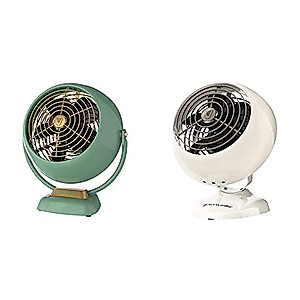 Vornado VFAN Jr. Vintage Air Circulator Fan, Green & VFAN Mini Classic Personal Vintage Air Circulator Fan, Vintage White- Classic Base