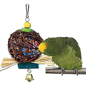 Bird Chew Toy Natural Rattan Ball Come with Paper Strips for Parrot Cockatoo African Grey Macaw Eclectus Amazon Parakeet Cockatiel Conure Budgie Lovebird Finch Cage