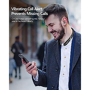 Gardway Neckband Bluetooth Headphones,Bluetooth 5.0 Wireless Headphones with Retractable Earbuds,CVC 8.0 Noise Cancelling Stereo Headset Call Vibrate Alert Earphones with Mic (Black)