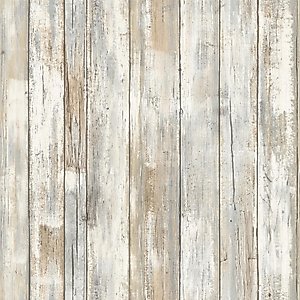 RoomMates RMK9050WP White Distressed Wood Peel and Stick Wallpaper