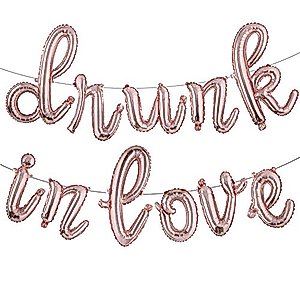 16 inch Lowercase Drunk in Love Balloons Banner Foil Letters Mylar Balloons for Bachelorette Parties, Weddings, Bridal Shower (L Drunk in Love Rose Gold)
