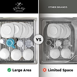 Zulay 20.5" x 13" Roll Up Drying Rack - Silicone-Coated Stainless Steel Over Sink Dish Drying Rack - Multipurpose Foldable Sink Rack for Kitchen Counter - Non-Slip, Heavy-Duty Drying Rack (Black)