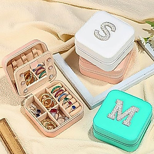Parima Mothers Day Gifts for Mom - Travel Jewelry Case | Travel Essentials Travel Jewelry Box | Travel Jewelry Organizer | Earring Organizer Ring | Travel Gifts for Women - Letter D, Pink