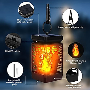 4 Pack Solar Outdoor Lights, AOUNQ 2 in 1 Flickering Flame Solar Hanging Lanterns Outdoor Christmas Decorations, Solar Christmas Lights Outdoor Waterproof LED Flame Lights for Garden Patio Yard Decor