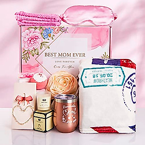 CUTEUP Mother Gifts for Mom-Birthday Mother s Day Gifts from Daughter Son, Relaxing Spa Gift Basket Set for Mom Sister Friend Happy Birthday Bath Set Gift, Great White Blanket Gifts for Women Mom