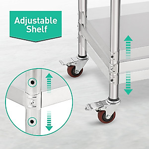 TrailBlaze Stainless Steel Work Table, 60x24x35 In Metal Trolley Heavy Duty Double Tier Worktable With Casters Backsplash, Food Prep Stainless Steel Table for Kitchen Restaurant Commercial Workstation