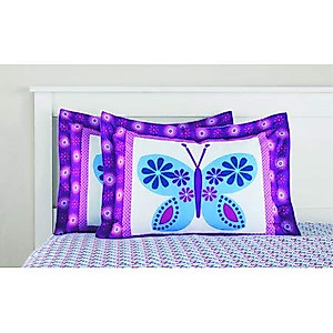 Mainstay Kids' Coordinated Bed in a Bag Includes Comforter, Pillow sham(s), Flat Sheet, Fitted Sheet, Pillow case(s), (Twin, Purple Butterfly Bed)