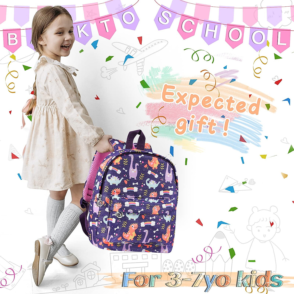 Kids Backpacks for Boys and Girls12.6 Inch, Bergmoer Toddler Backpack Ideal for Preschool Kindergarten Elementary School Travel Backpacks, Cute Lightweight Water ResistantKids Backpacks for Girls Boys