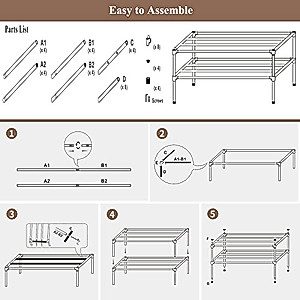Anmerl 2 Tier Shoe Rack Stackable Shoe Storage Organizer for Closet Entryway Bedroom, 31.5 Inch Wide Stainless Steel Pipes Free Standing Shoe Storage Shelf (Sliver)