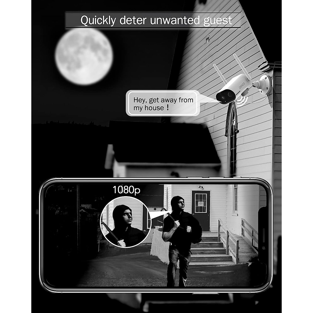 DEKCO Wireless Outdoor Security Camera for Home Security 260° View Range Solar Security Camera, Two-Way Audio, Simple Setup, Night Vision, Motion Detection WiFi Surveillance & Security Cameras