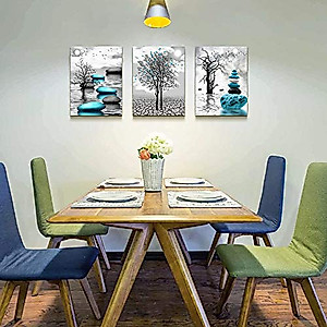 Canvas Wall Art for Living Room Wall Decor for Bedroom Bathroom Black and White Paintings Modern 3 Piece Framed Canvas Art Prints Ready to Hang Inspirational Abstract Blue Pictures Home Decorations