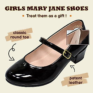 WIKENCY Girls Dress Shoes-Mary Jane Shoes for Girls, Princess Wedding Party Flower Girl School Shoes Low Heel Flats for Little/Big Kids Black 2 US Big Kid