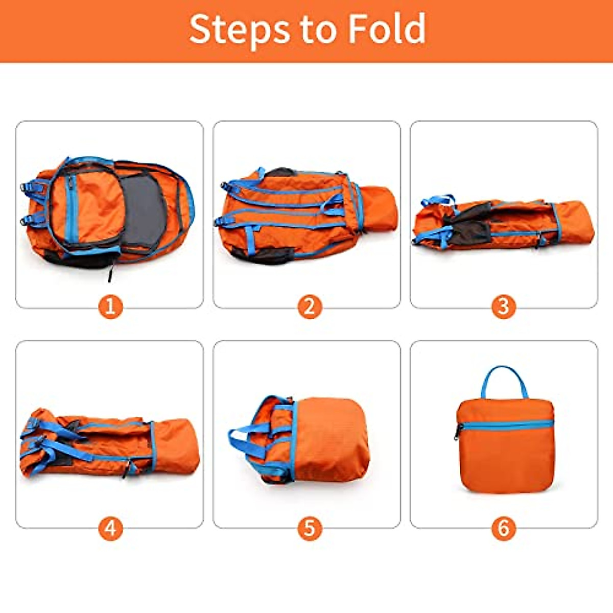 BEIJITA 20L Lightweight Hiking Backpack, Foldable Waterproof Back Pack, Packable Small Travel Backpack for Men, Ultra Lightweight Backpack for Women Men(Orange)