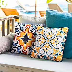 VIGVOG Yellow Blue Outdoor Indoor Waterproof Throw Pillow Covers 18x18 Inch Set of 4 Boho Floral Double-Sided Pillow Covers Modern Cushion Cases for Patio Funiture Garden Farmhouse Home Decor