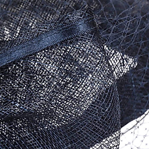 McBURN Sinamay Pillbox Hat with Veil Women Navy One Size
