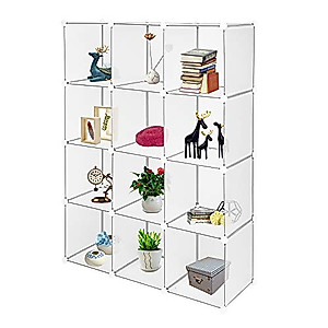 Guangshuohui 12-Cube Book Shelf,Cube Storage Shelves Closet Organizer Shelf Cubes Organizer Bookcase(42.1 x 14.2 x 55.9) / (107 x 36 x 142) cm (L x W x H) (White)