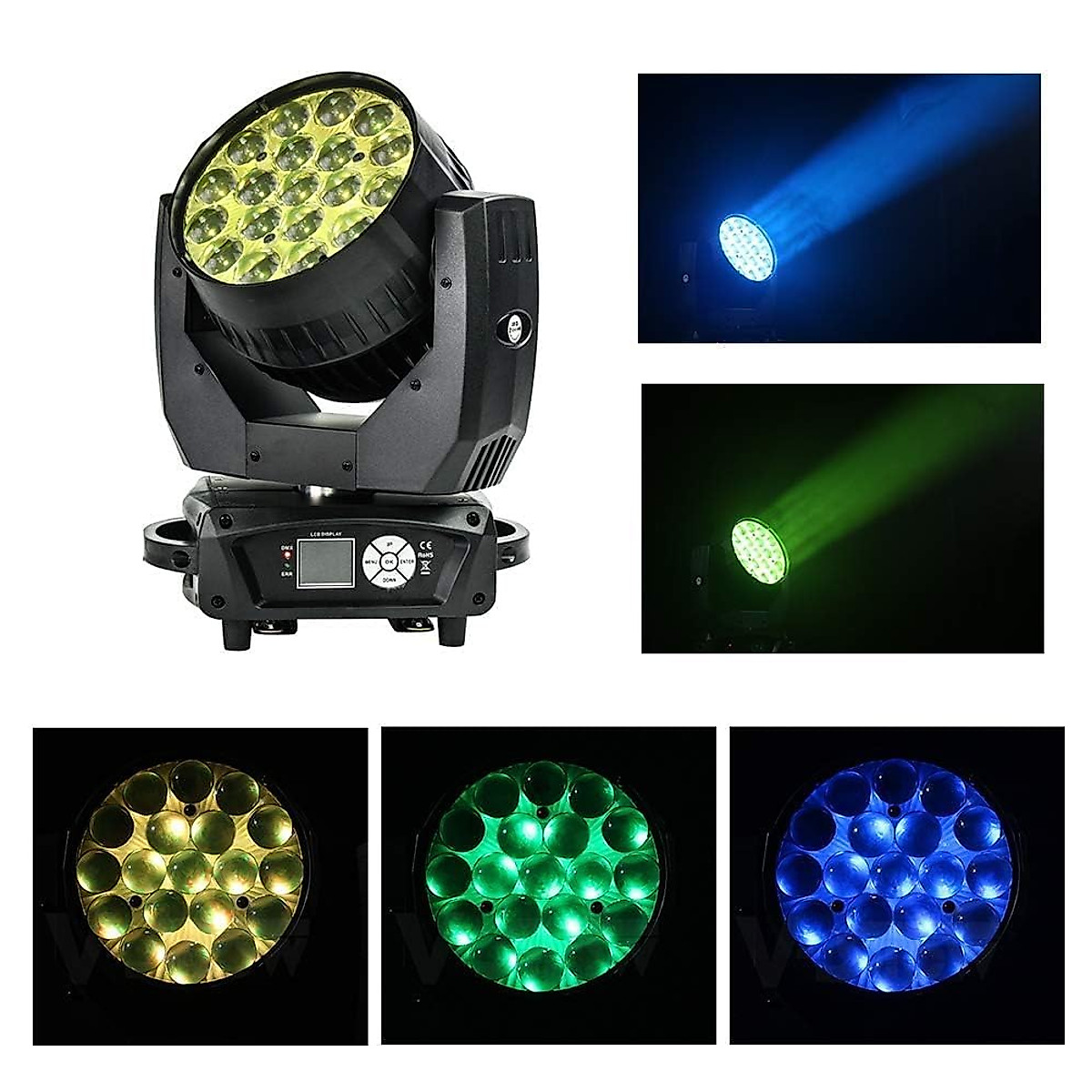 VShow 19x15W RGBW 4IN1 Aura Zoom Wash Moving Head Light with Backlight Led- LED Beam Zoom Moving Lights, Stage Led Moving Head Lighting for Dj Disco and Party (Black)