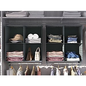 YOUDENOVA 4-Section Hanging Closet Organizer and Storage, Heavy Duty Hanging Shelves with Rod, Closet Storage for College Dorms, RV, Dark Grey