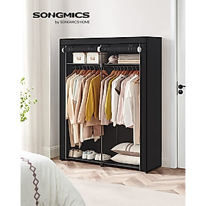 SONGMICS Closet Wardrobe, Portable Closet for Bedroom, Clothes Rail with Non-Woven Fabric Cover, Clothes Storage Organizer, 55.1 x 16.9 x 68.5 Inches, Black URYG02BK
