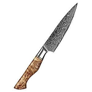 HEZHEN 5 inch Utility Knife with Razor Sharp- Damascus Steel with Rose Pattern Multifunctional VG10 Professional Paring-Fruit knife- Master Series Ergonomic Figured Sycamore Wood Handle