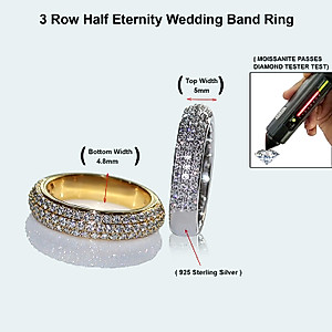 SAVEARTH DIAMONDS 1.00 Carat Round Lab Created Moissanite Diamond 3 Row Eternity Wedding Band Ring In 14K White Gold Over Sterling Silver (1.00 Cttw) Size-8