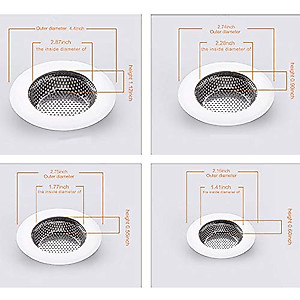 Shower Drain(4 Pack), Bathtub Drain Cover, Sink Tub Drain Stopper, Sink Strainer for Kitchen and Bathroom, Hair Stopper for Bathtub Drain Cover Size from 1.5'' to 4.45''. (Silver-Round Hole)
