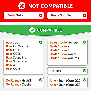 WC SweatZ Protective Earpad Covers Made by WC | Fits Beats Studio 3 & 2 (Does Not Fit Beats Solo) / Bose QC35 & 35II / Bose 700 & More | Sweatproof & Easily Washable | 90's Black