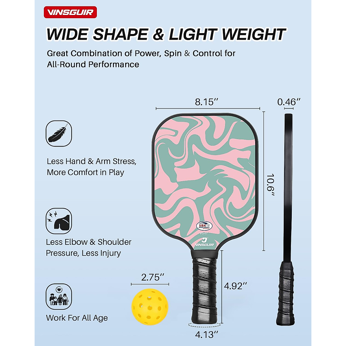 VINSGUIR Pickleball Paddles Set of 4 - USAPA Approved Fiberglass Pickleball Paddles - Pickleball Set with 4 Pickleballs, Portable Bag - Pickleball Rackets and Balls Set Gifts for Family