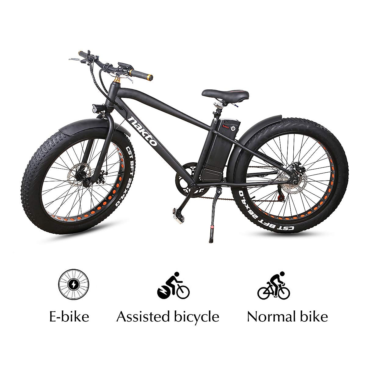 NAKTO Electric Bike Fat Tire 350W 26" Electric Mountain Bicycles for Adults, 36V10AH Removable Lithium Battery Ebike, Mountain/Beach/Snow/City Commute Ebike 6 Speed Gear,Dual Disc Brake E-Bikes