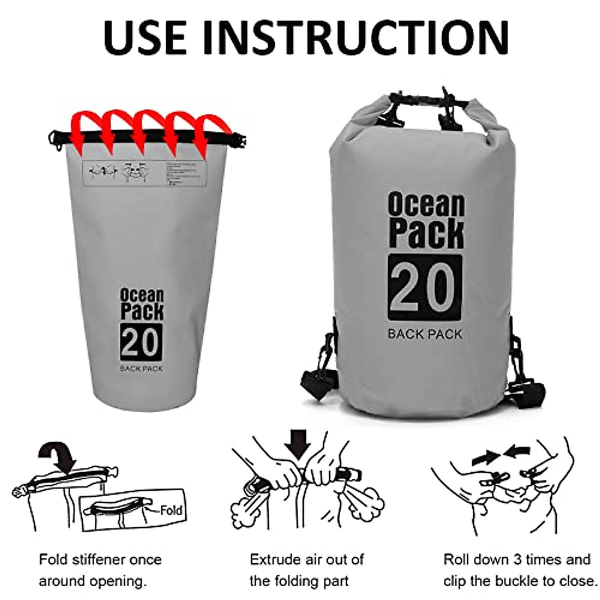 JIMACRO Dry Bag Waterproof Backpack, 30L Roll Top Float Lightweight Dry Bags Shoulder Strap Backpack, 500D Tarpaulin Wet Bag for Travelling Fishing Cycling Kayaking Swimming Boating