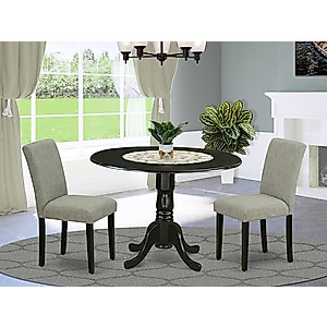 East West Furniture DLAB3-BLK-06 3 Piece Dinette Set for Small Spaces Contains a Round Dining Table with Dropleaf and 2 Shitake Linen Fabric Upholstered Chairs, 42x42 Inch, Black