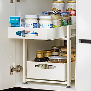 Under Sink Organizers And Storage, Multipurpose Under Sink Cabinet Storage 2 Tier Under Bathroom Cabinet Storage Kitchen Pull Out Shelf (Color : White)