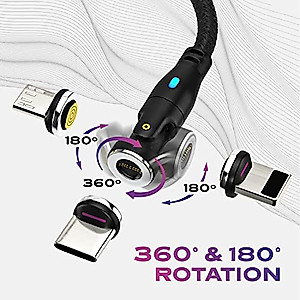 Statik 360 Pro Magnetic Charging Cable 100W Fast Charge Type C and Micro USB Magnet Connectors, 100 W Magnetic Charge Cable 6ft/2m, Data Transfer Capable, Compatible with All Devices