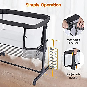 Ezebaby Baby Bassinet with Wheels, Bedside Bassinet Co Sleeper Crib for Newborn Baby Infants with All Mesh Sides and Adjustable 7 Heights, Mattress & Sheet Included