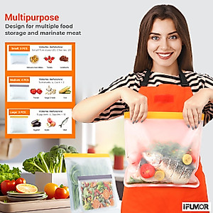10 Pack Dishwasher Safe Reusable Silicone Food Storage Bags Leak Proof Ziplock Freezer Bags for Food Storage Home Organization Travel Makeup BPA Free for Fruit 3 Gallon 4 Sandwich 3 Snack