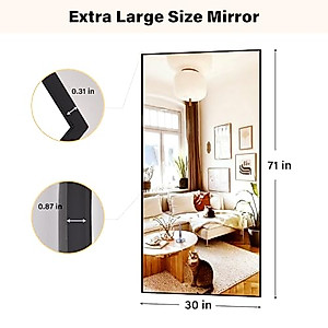Extra Large 71"x30" Full Length Mirror - Standing, Hanging, or Leaning Rectangle for Wall or Floor - Wall-Mounted Full Body Dressing With Aluminum Alloy Frame for Living Room - Black