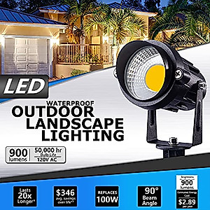 SUNVIE 120V Spot Lights Outdoor LED Landscape Lighting 12W AC Spotlights for Yard Waterproof Landscape Lights with Spiked Stake for Tree Garden Pathway Warm White Flag Lights with US 3-Plug In(4 Pack)