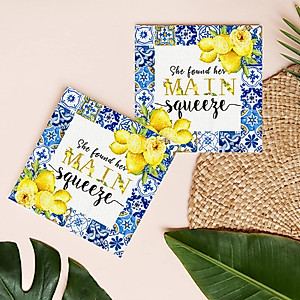 AnyDesign 80 Pack Lemon Luncheon Napkins Disposable She Found Her Main Squeeze Paper Decorative Napkins Blue Tiles Print Dessert Dinner Hand Napkin for Buffet Party Supplies Decoration, 6.5 x 6.5 In