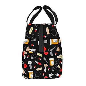ZBDSKLEX Nurse Theme Lunch Bag for Women Insulated Tote Bag Reusable Cooler Lunch Box for Work Picnic Travel, One Size
