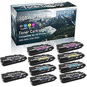 10-Pack (4BK+2C+2Y+2M) Compatible 3500 3500n 3550 3550n Printer Toner Cartridge High Capacity Replacement for HP 308A 309A | Q2670A Q2671A Q2672A Q2673A Toner Cartridge
