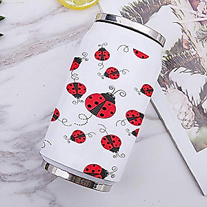 14oz Stainless Steel Tumbler with Lid & Straw-Double Wall Vacuum Insulated Travel Mug,Insect Theme Red Ladybugs Pattern Water Bottle Coffee Beverage Drinks Cup for Adults Kids