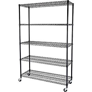 BACKYARD EXPRESSIONS PATIO · HOME · GARDEN 5-Shelf Adjustable, Heavy Duty Storage Shelving Unit, Extra Large Steel Organizer Wire Rack, Matte Black (48" L x 18" W x 75" H)