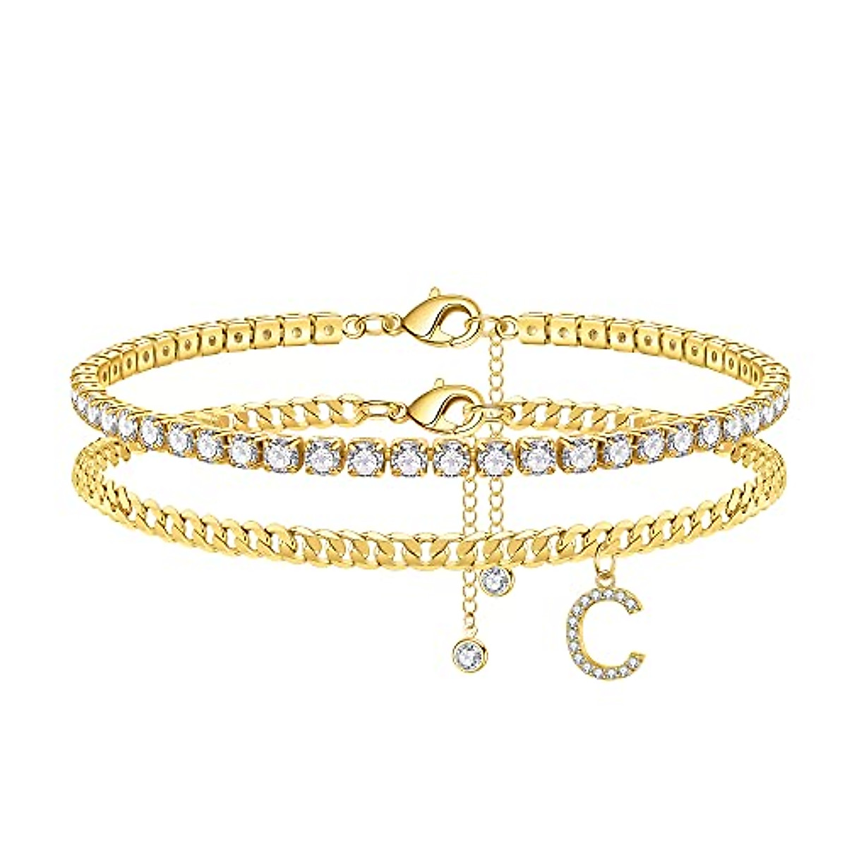 Ankle Bracelets for Women Initial Anklet, Letter Anklet with Initials Cute Summer Anklets Gold Anklets Bracelets for Women Teen Girls Jewelry Gifts, Metal, Cubic Zirconia