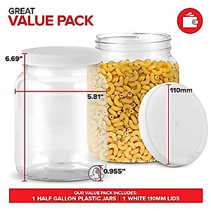 Stock Your Home Half Gallon Clear Plastic Jars with Lids (1 Pack) 64 oz Wide Mouth Large Jar with Lid, Big Container for Candy, Cookies, Arts & Crafts, Bartender Money Tips, Kitchen & Pantry Storage