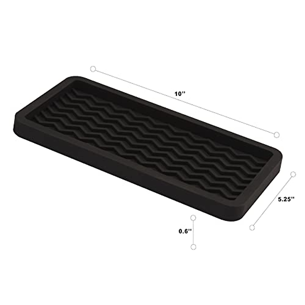 HomeBee Silicone Kitchen Bath Vanity Organizer Tray, Non-Slip Multipurpose Sink Caddy | Dish Sponge, Brush, Soap Dispenser Bottle Holder | Dishwasher Safe Rubber Counter Mat (10 x 5.25 Inch – Black)